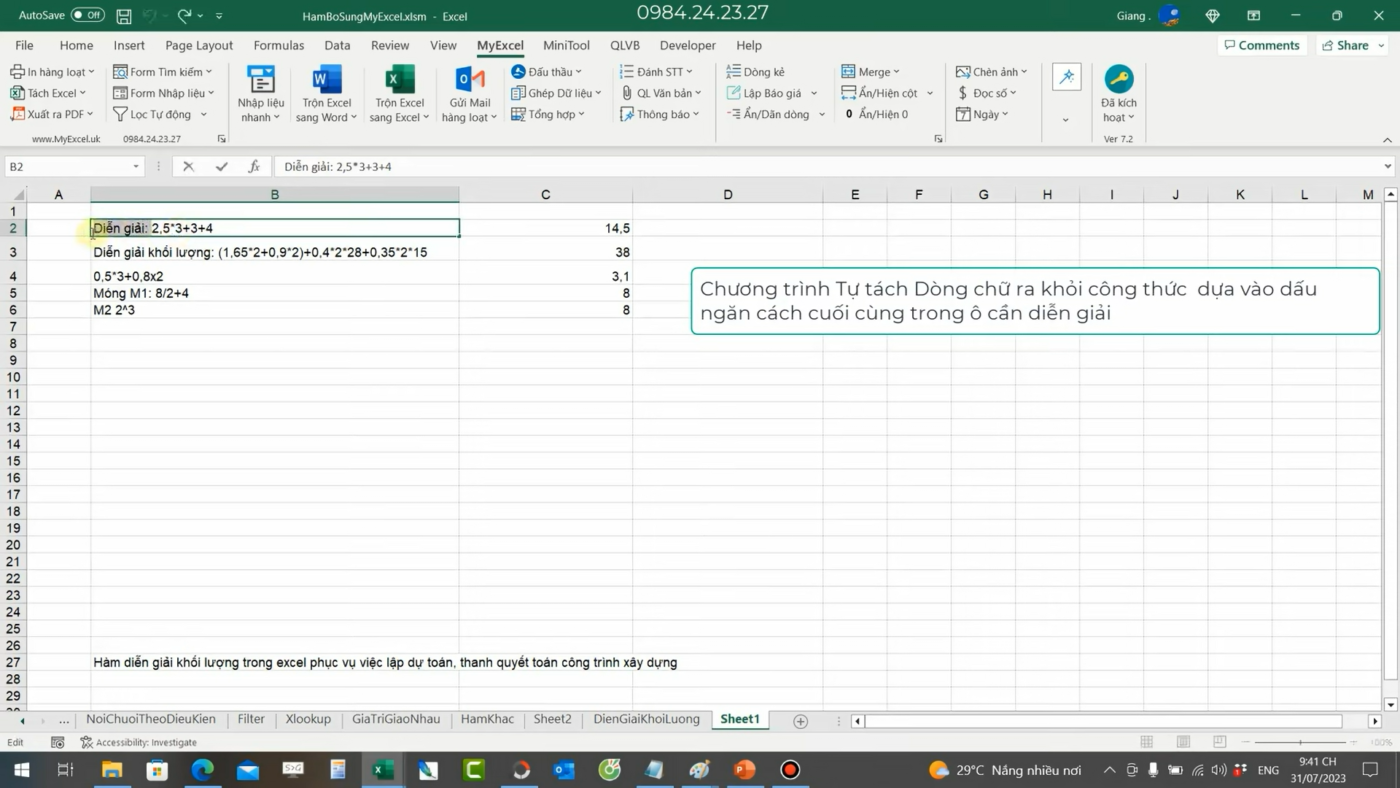 Hàm diễn giải khối lượng trong excel hỗ trợ kỹ sư lập dự toán quyết toán công trình xây dựng ...