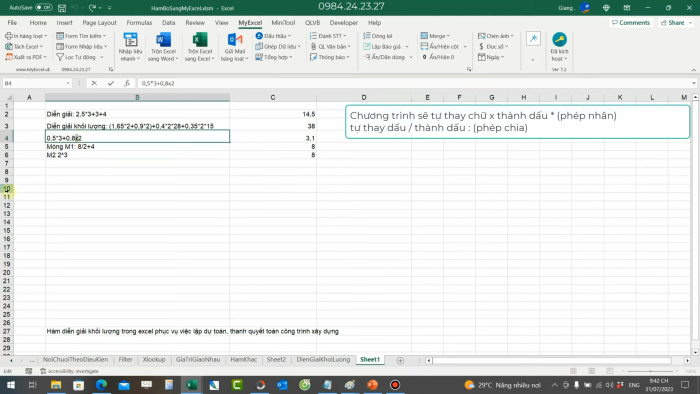 Hàm diễn giải khối lượng trong excel hỗ trợ kỹ sư lập dự toán quyết ...