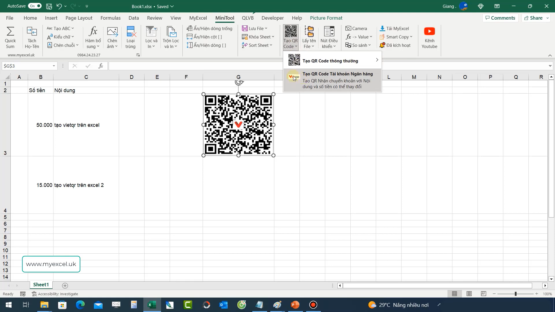 Hướng dẫn tạo qr code ngân hàng trên excel kèm số tiền và nội dung (tạo ...