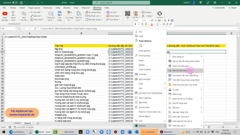 Lấy tên File trong Folder (thư mục) chèn vào Excel bằng tiện ích my excel – MyExcel