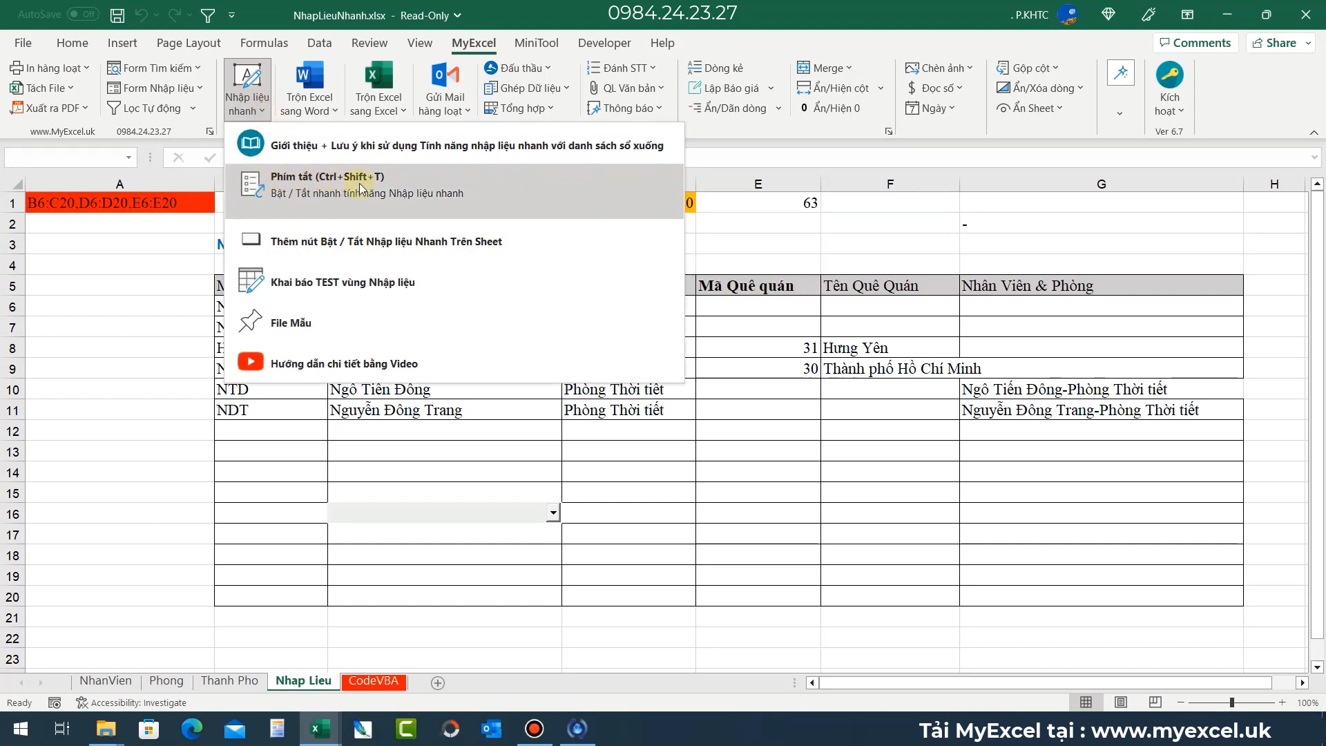 Nhập liệu nhanh trong excel bằng danh sách sổ xuống (combobox) , hỗ trợ ...