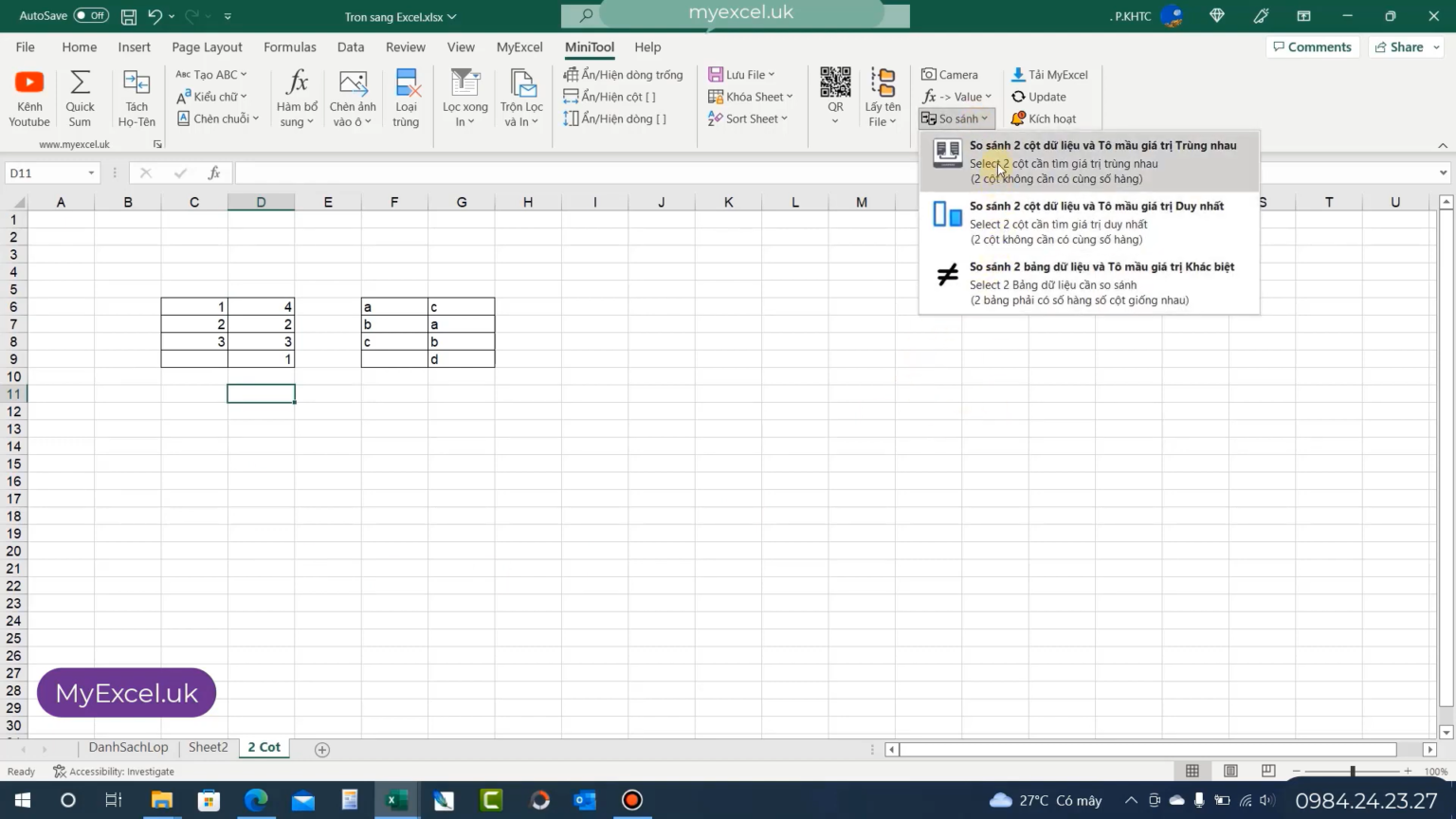 Cách So Sánh 2 Bảng Dữ Liệu Trong Excel So Sánh 2 Cột Excel Myexcel